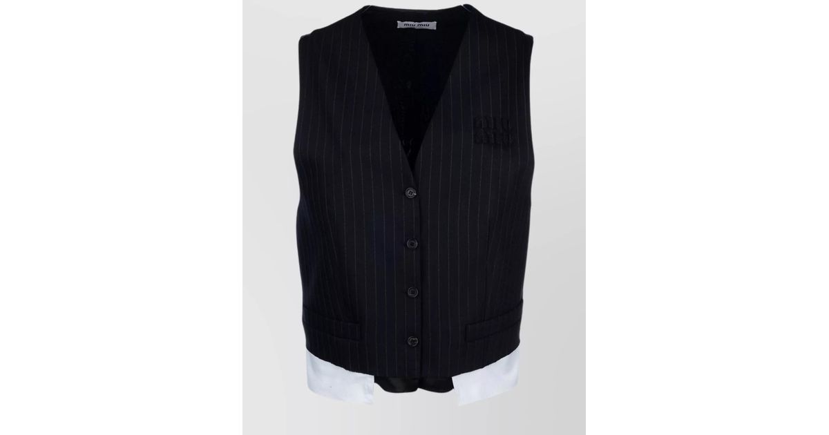 Miu Miu Adjustable Back Strap Embroidered Pinstripe Jackets in Blue | Lyst