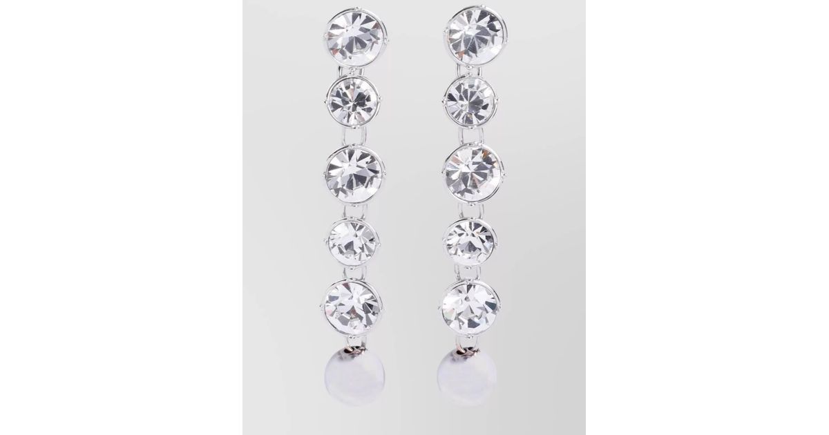 Jean Paul Gaultier Long Diamond Earrings Adorned Crystals in White | Lyst