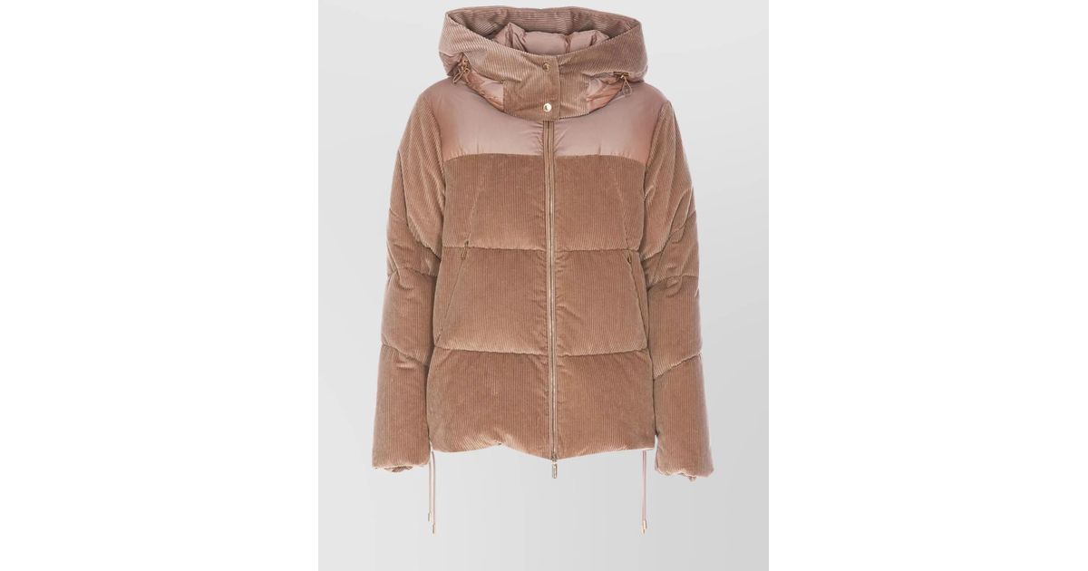 Moorer Quilted Velvet Hooded Jacket With Corduroy Panels in Brown | Lyst