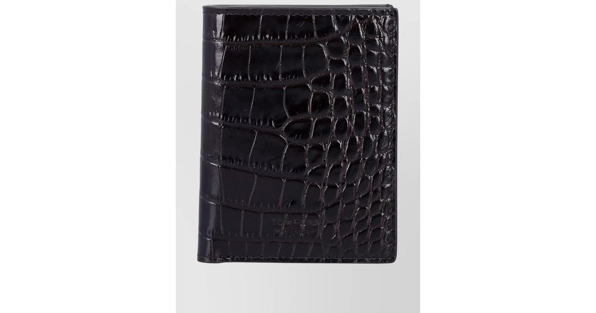 Tom Ford Nubuk Bifold Card Holder Crocodile Texture in Black for Men ...