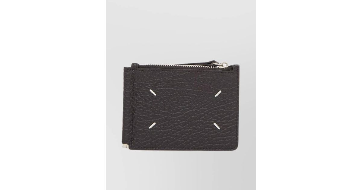 Maison Margiela Grained Leather Bi-Fold Wallet With Seams in Black for ...