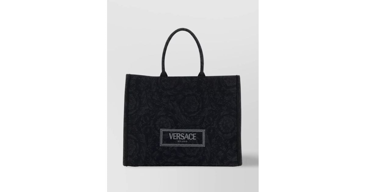 Versace Athena Floral Embroidered Shopping Bag in Black | Lyst