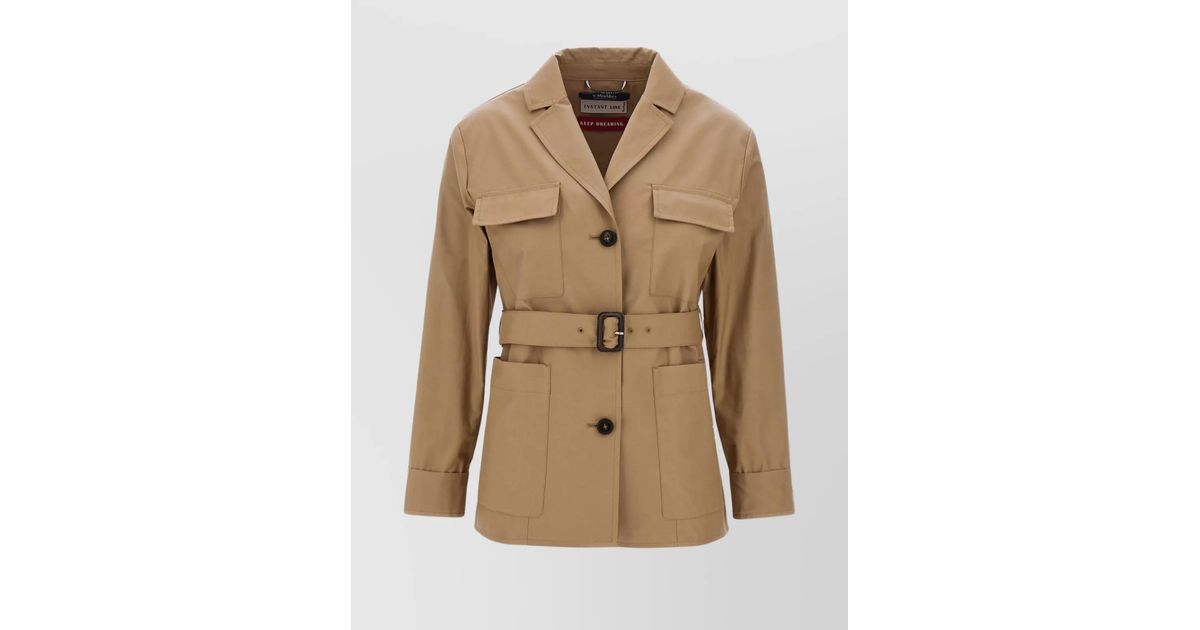Max Mara Belted Waist Jacket With Flap Pockets in Natural | Lyst