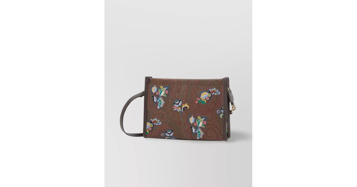 Etro Embroidered Relief Pouch Paisley Bag in Brown | Lyst