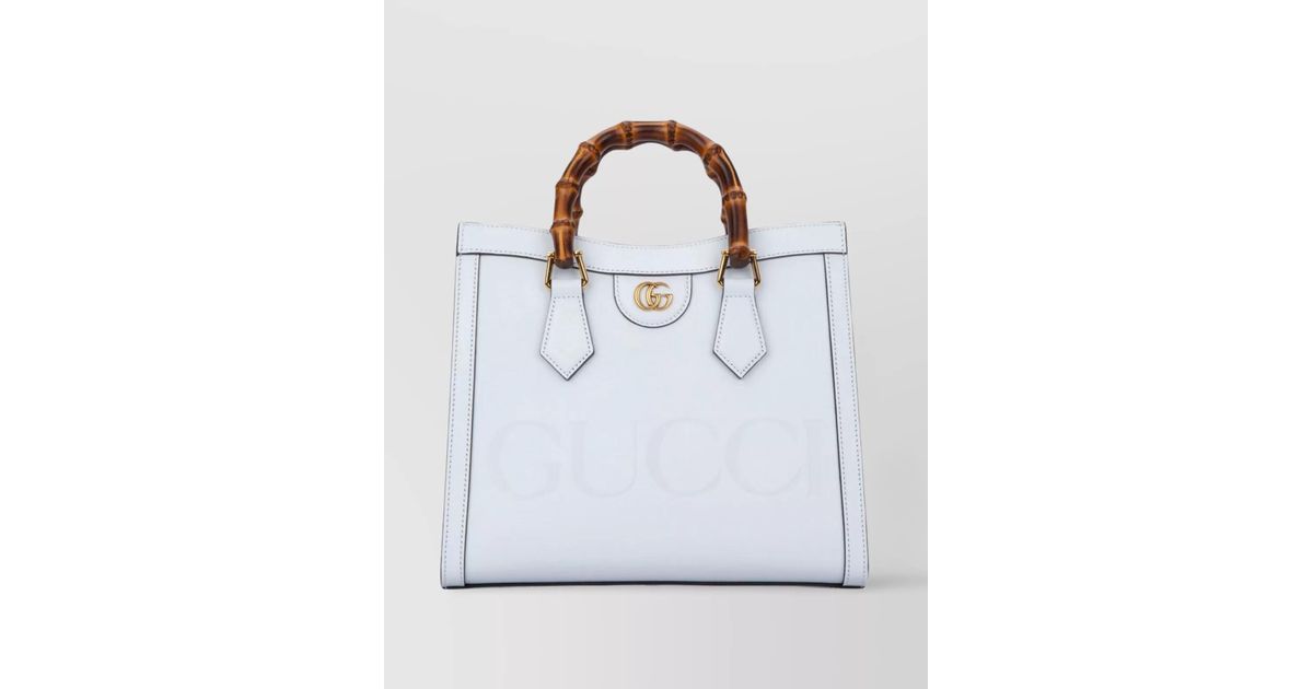 Gucci Top Handle Tote Bag With Bamboo Handles in White | Lyst