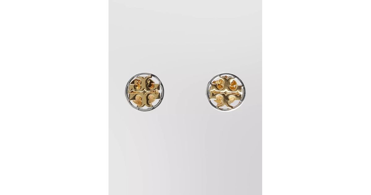 Tory Burch Round Stud Earring Two-Tone Design in Metallic | Lyst