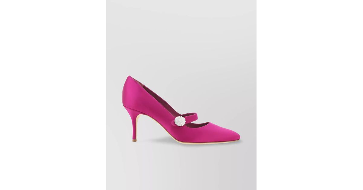 Manolo Blahnik Mary Jane Strap Satin Finish Pumps in Pink | Lyst