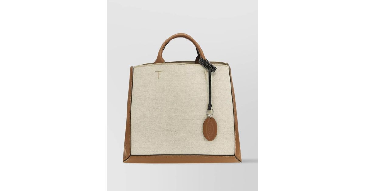 Tod's Structured Leather Tote With Dual Handles in Natural | Lyst