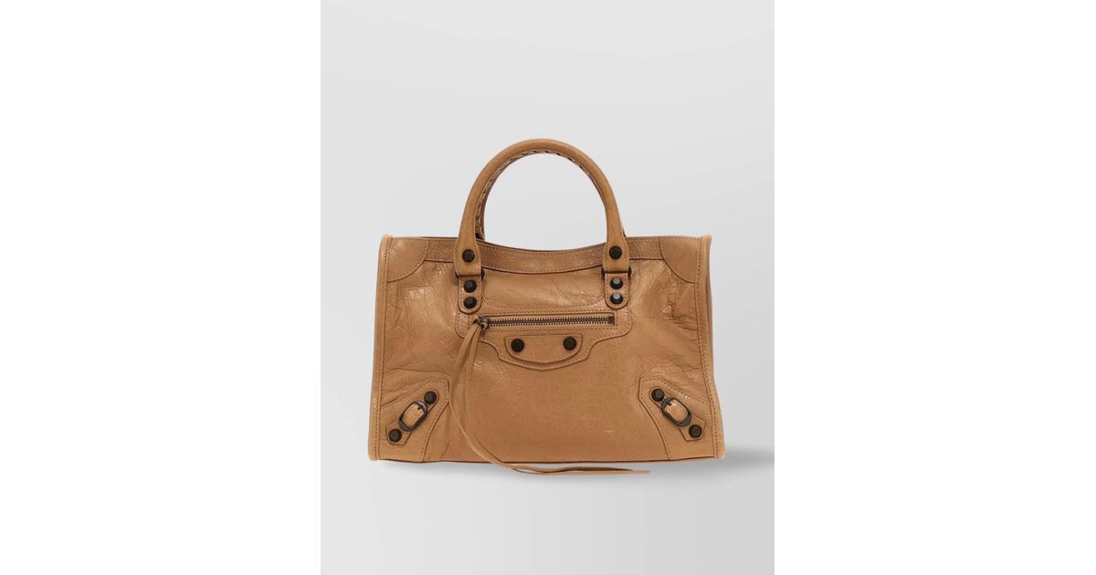 Balenciaga Leather Shoulder Bag Studded Texture in Brown | Lyst