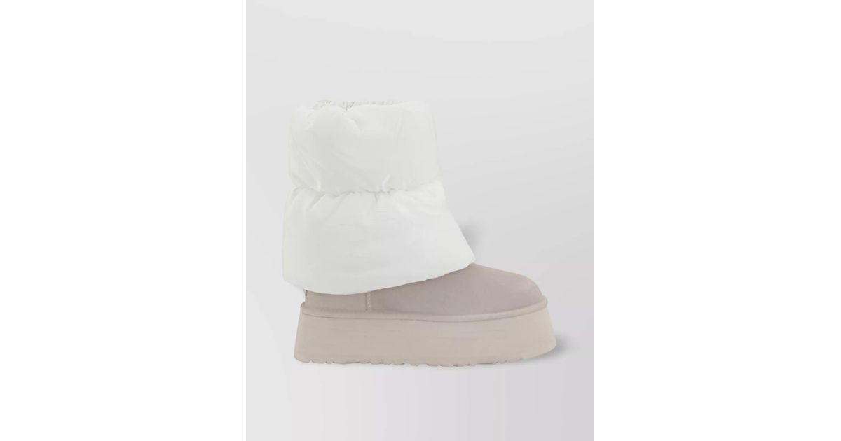 UGG Mini Puffer Boots With Knurled Platform Sole in White | Lyst