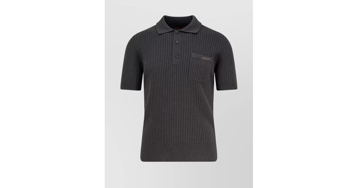 Gucci Short Sleeve Polo Shirt With Ribbed Texture in Black for Men | Lyst