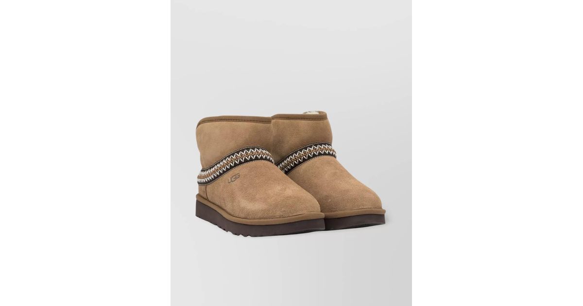 UGG Suede Ankle Boots Embroidered Detail in Natural | Lyst