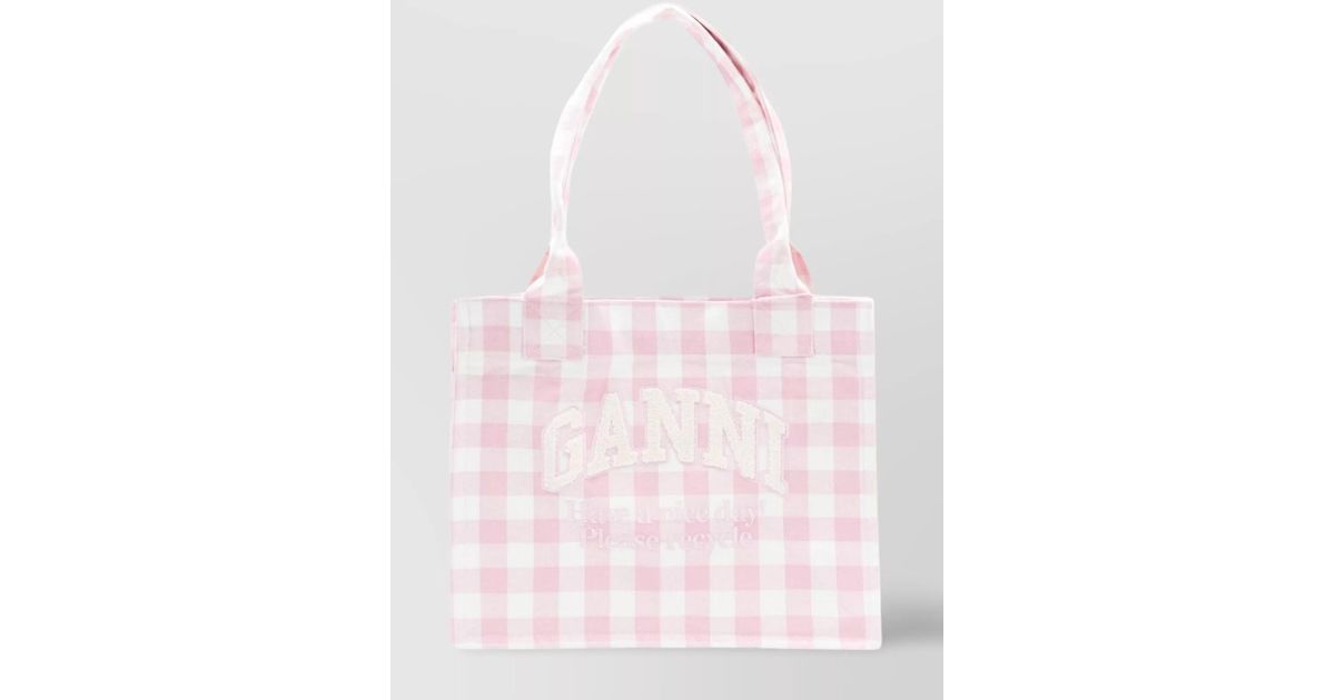 Ganni Tote Bag Checkered Dual Handles in Pink | Lyst