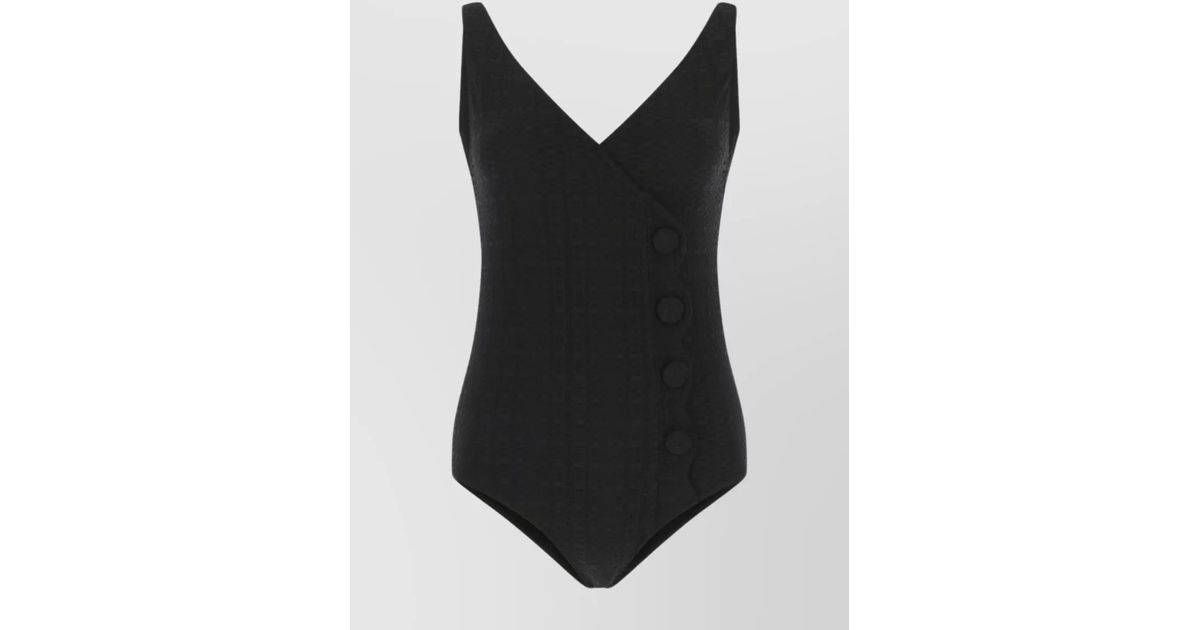 Lisa Marie Fernandez Scallop V-Neck Swimsuit in Black | Lyst