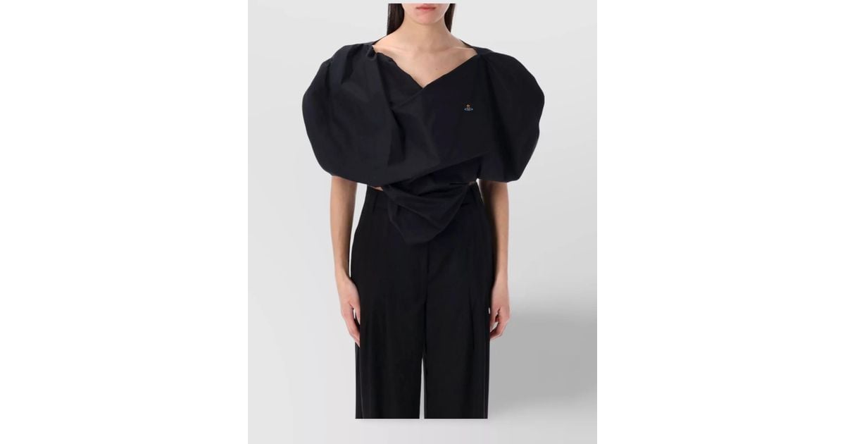 Vivienne Westwood Asymmetric Heart Crop Top With Puff Sleeves in Black ...
