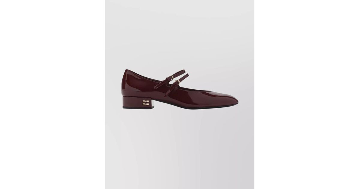 Miu Miu Block Heel Double Strap Patent Pumps in Brown | Lyst