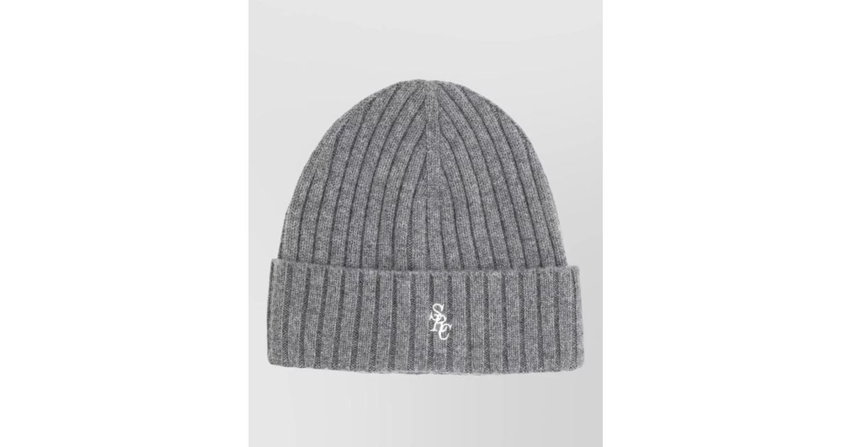 Sporty & Rich Logo Knit Cap Folded Brim Ribbed Texture in Grey | Lyst UK