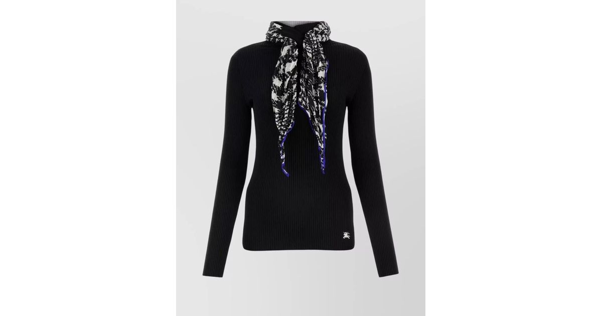 Burberry Ribbed Texture Sweater Scarf Detail in Black | Lyst UK