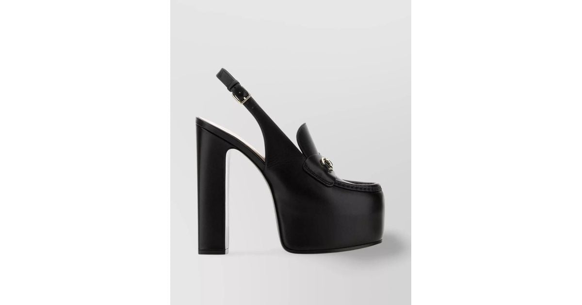 Gucci Leather Buckle Chunky Heel Platform Pumps in Black | Lyst