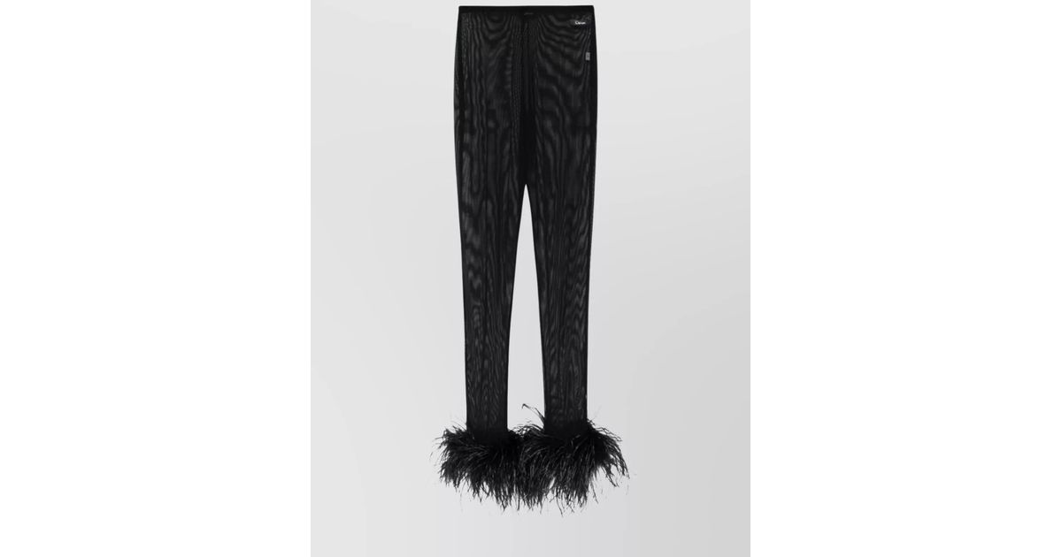 Oséree Feather Trim Sheer Mesh Leggings in Black | Lyst