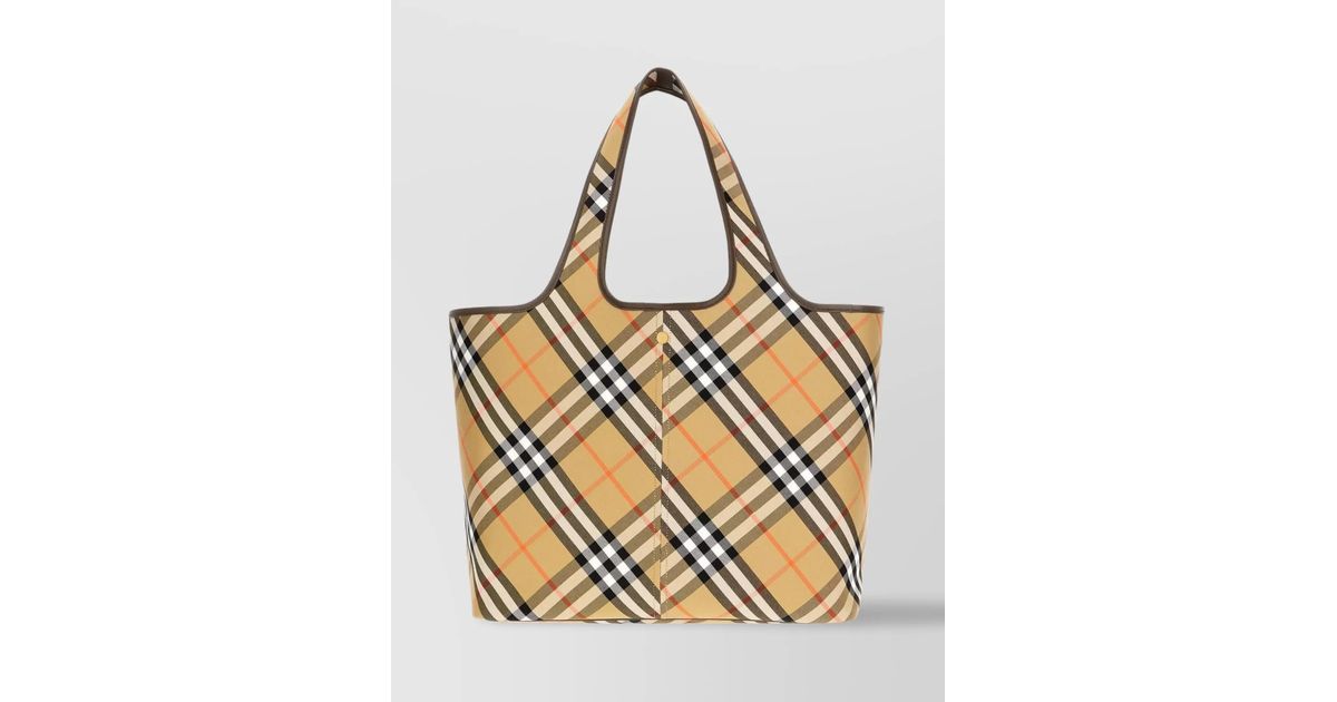 Burberry Medium Tote Bag With Embroidered Check Pattern in Metallic | Lyst