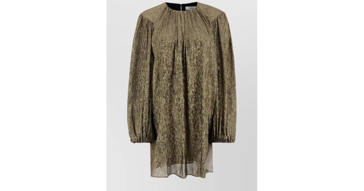 Chloé Metallic Long Sleeve Dress With Sheer Overlay in Green | Lyst
