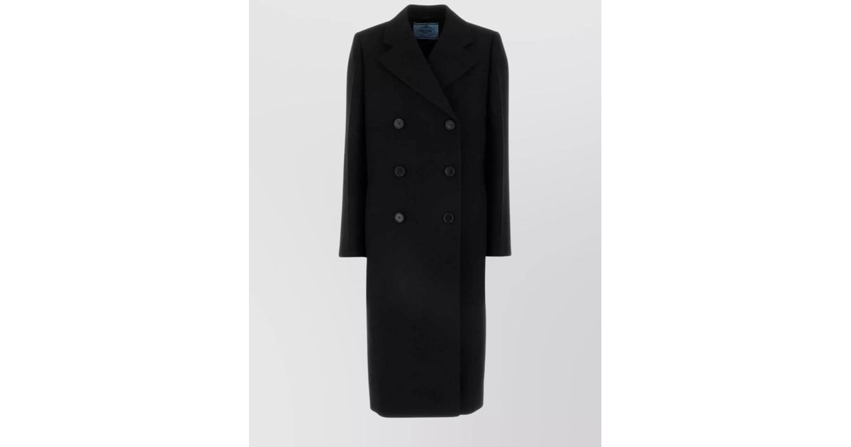 Prada Wool Coat With Double-Breasted Design And Back Vent in Black ...