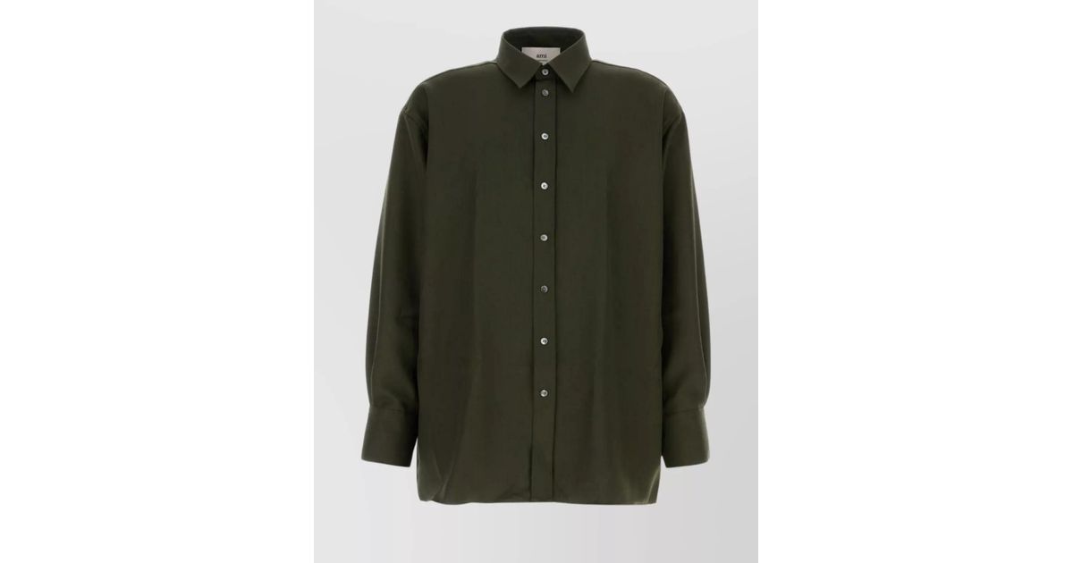 Ami Paris Wool Oversize Shirt Back Tie in Green for Men | Lyst