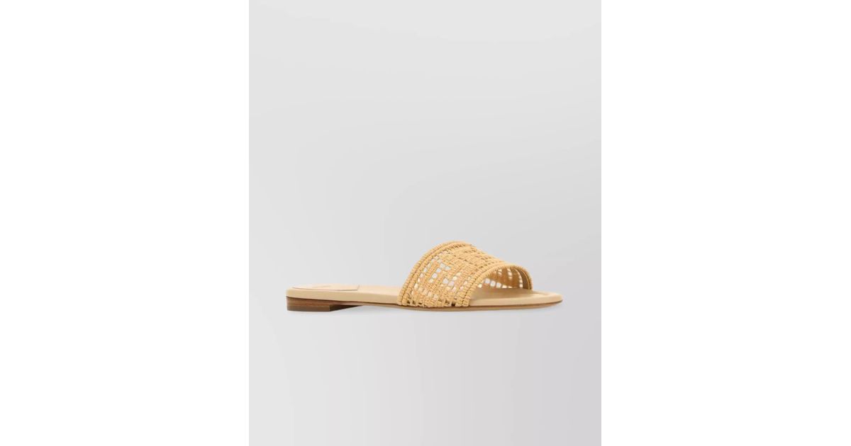 Fendi Sunshine Raffia Woven Slides in Metallic | Lyst UK