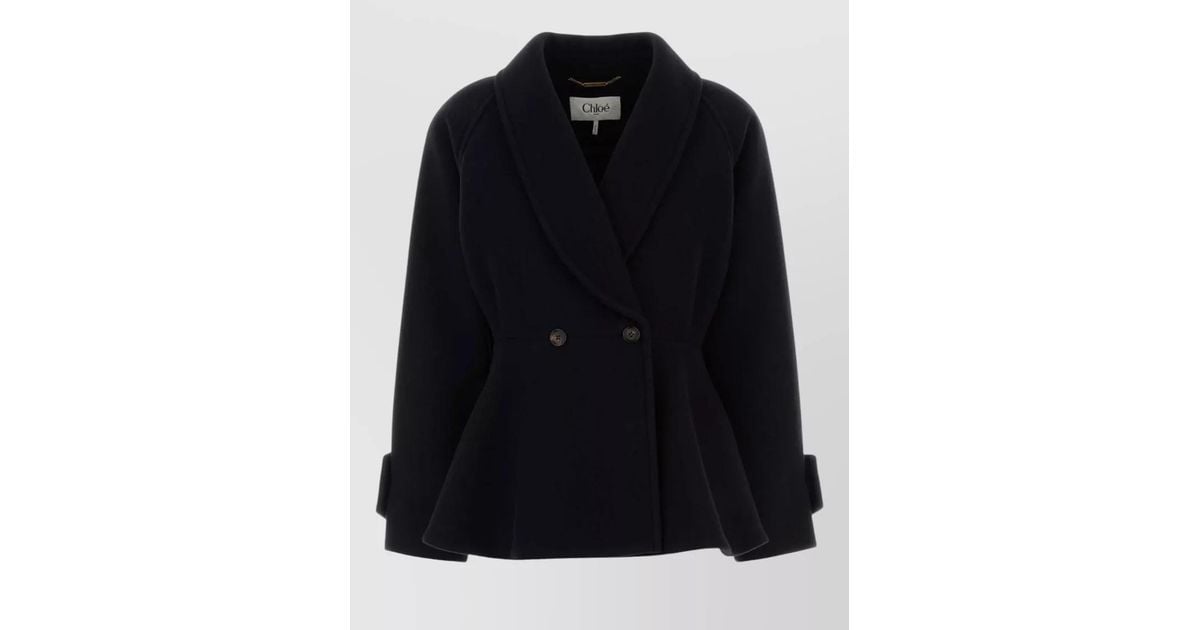 Chloé Wool Blend Coat Buttoned Cuffs Peplum in Blue | Lyst UK