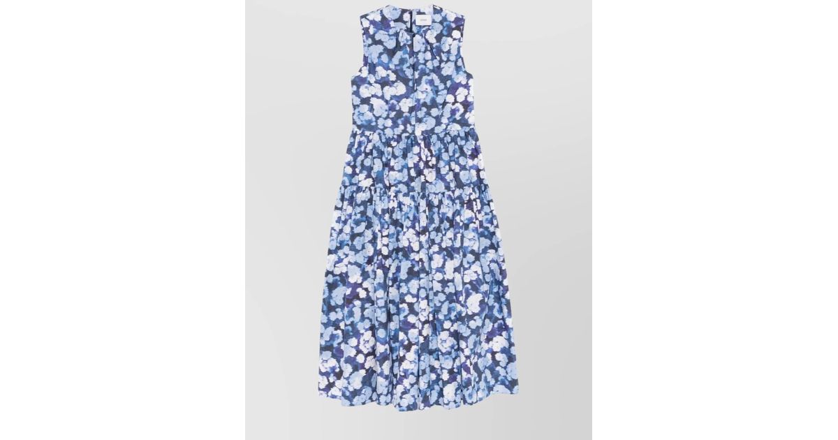Erdem Cotton Dress With Keyhole Neck And Floral Pattern in Blue | Lyst