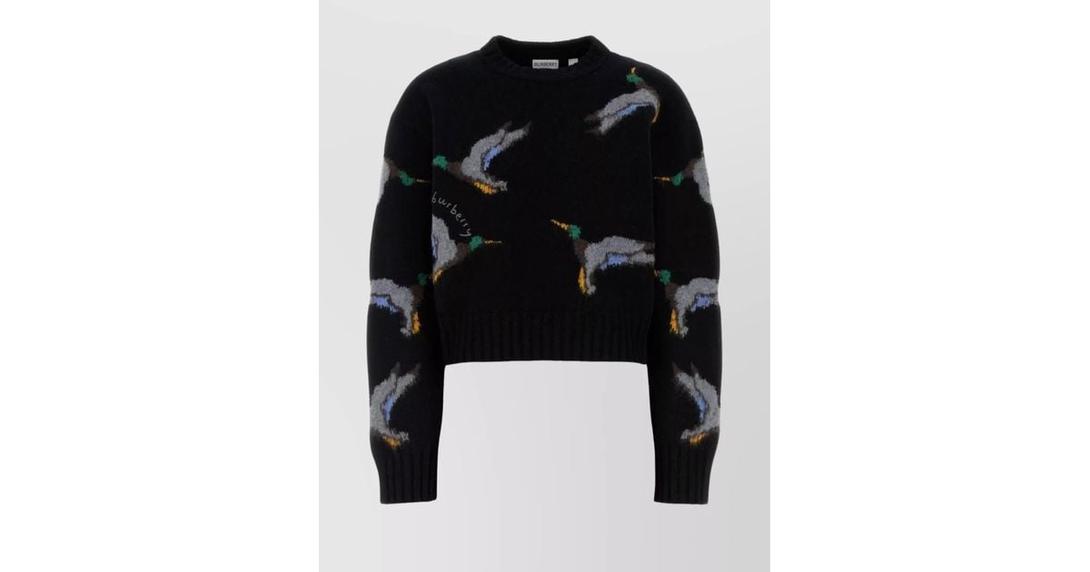 Burberry Wool Crew Neck Sweater With Duck Pattern in Black | Lyst