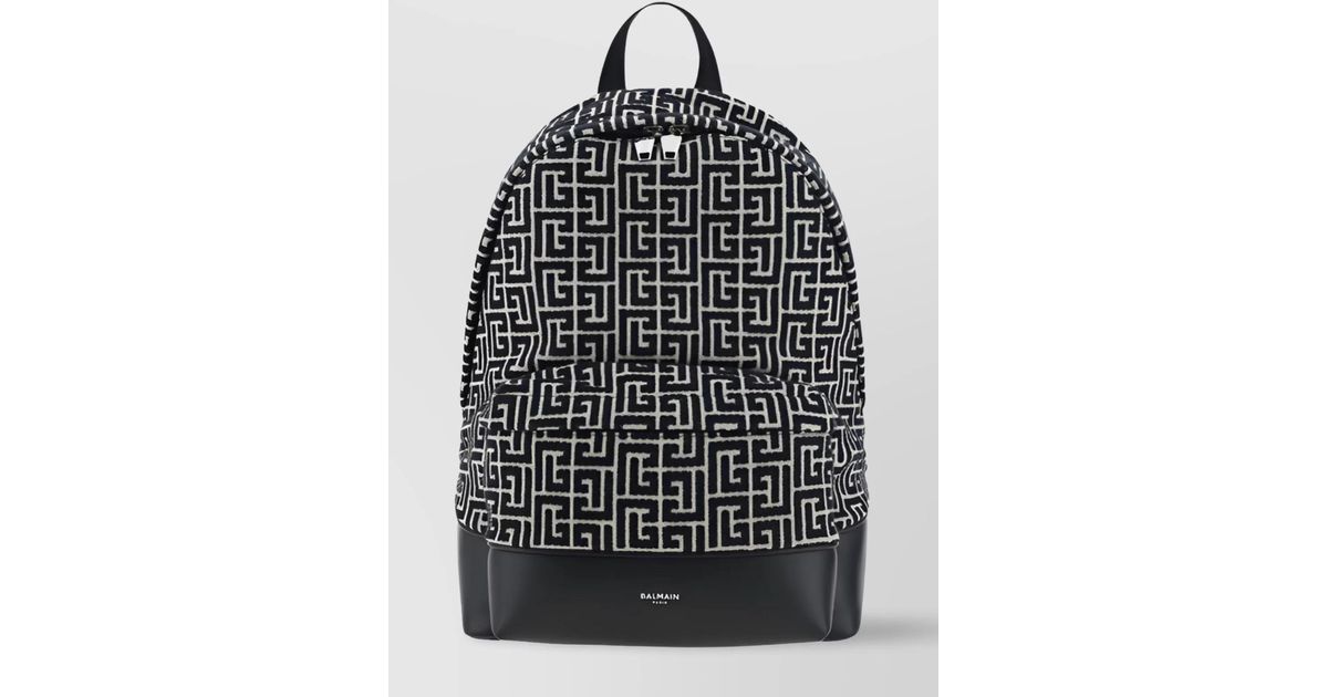 Balmain Logo Jacquard Geometric Pattern Backpack in Black for Men | Lyst