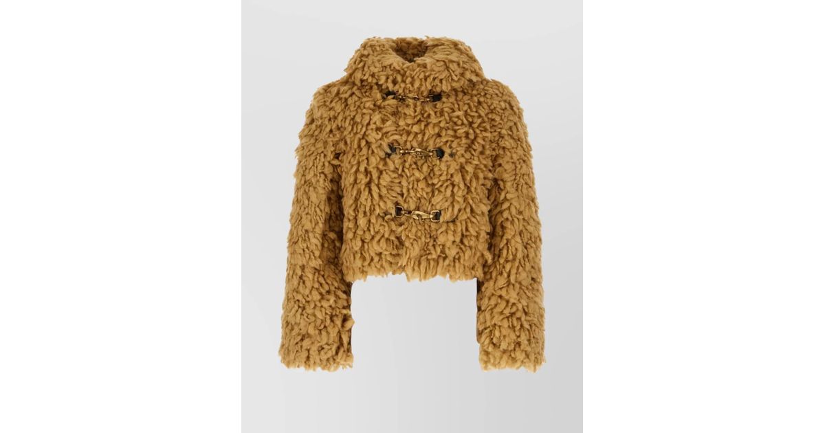 Burberry Short Wool Blend Coat in Yellow | Lyst