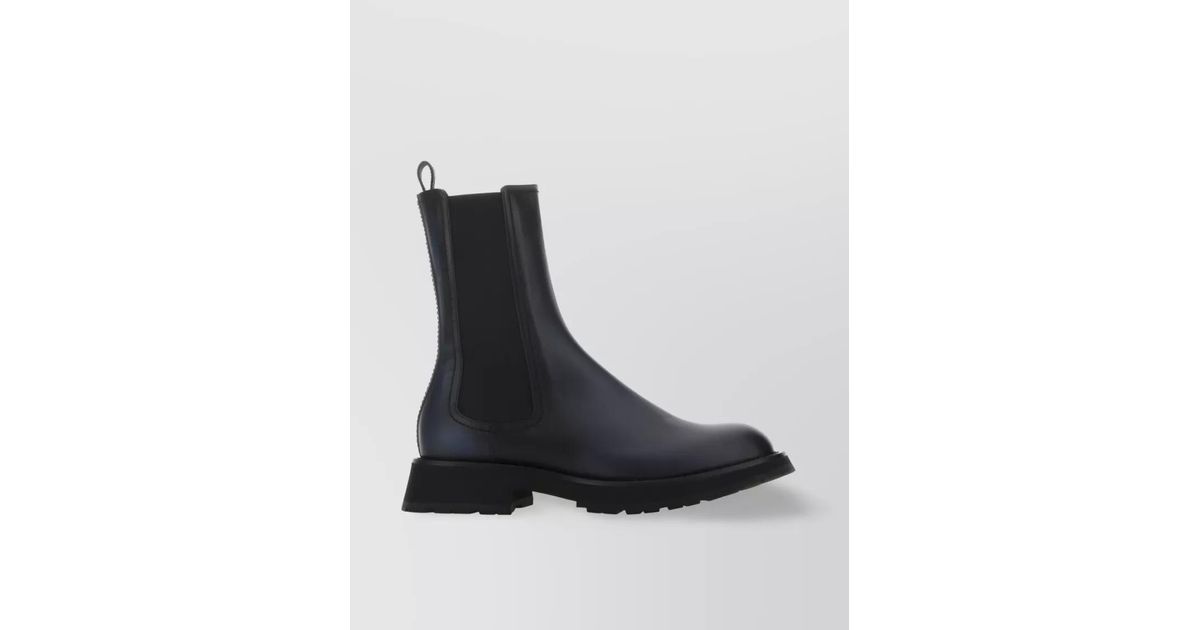McQueen Flexible Leather Boots With Elasticated Panels in Black for Men ...