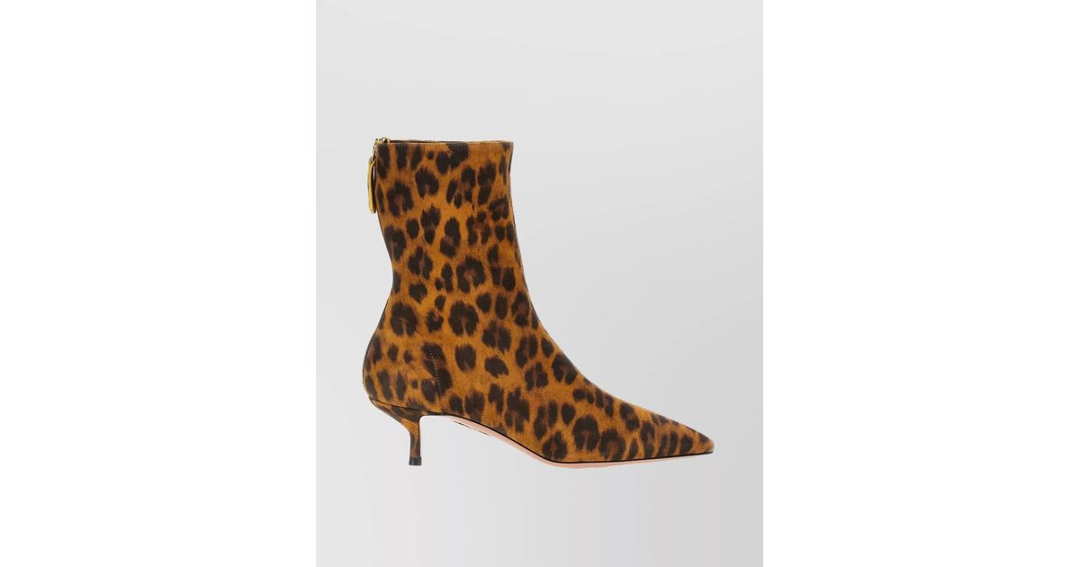 Aquazzura 'Leopard Print' Kitten Heel Ankle Boots in Brown | Lyst