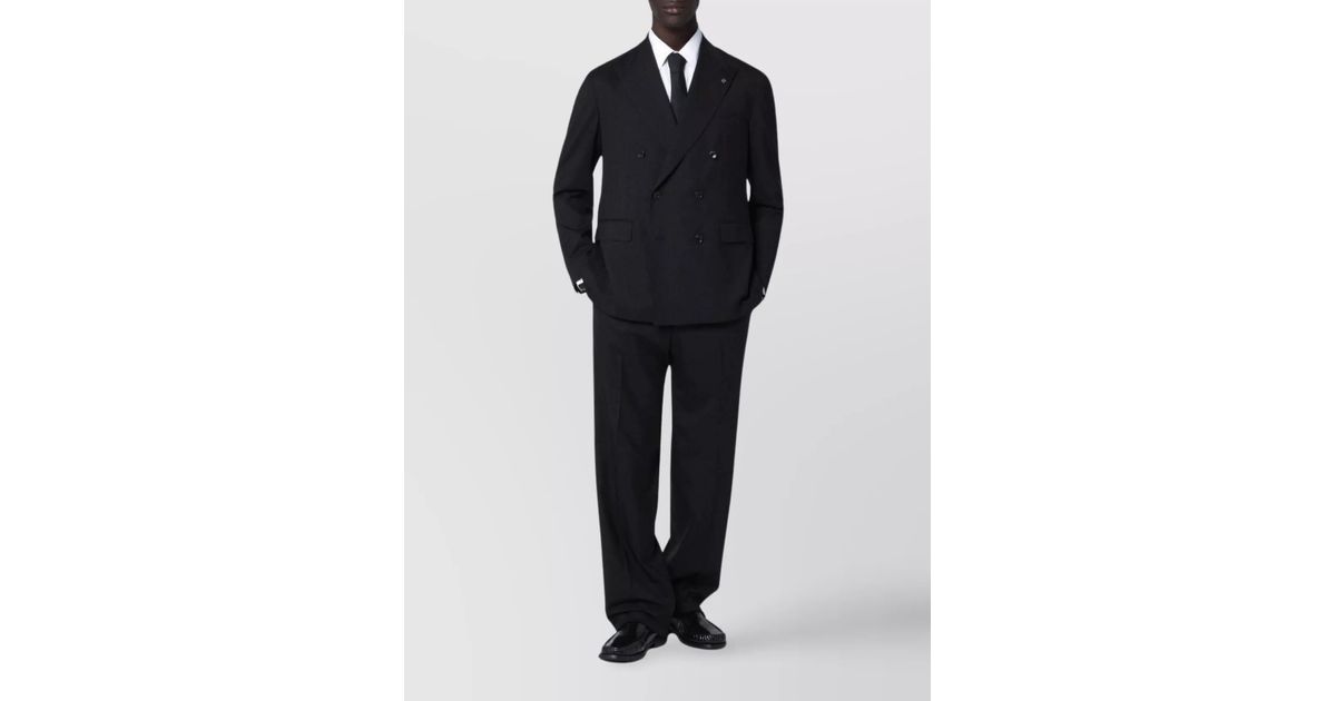 Tagliatore Wool Blend Double Breasted Tailored Suit in Black for Men ...