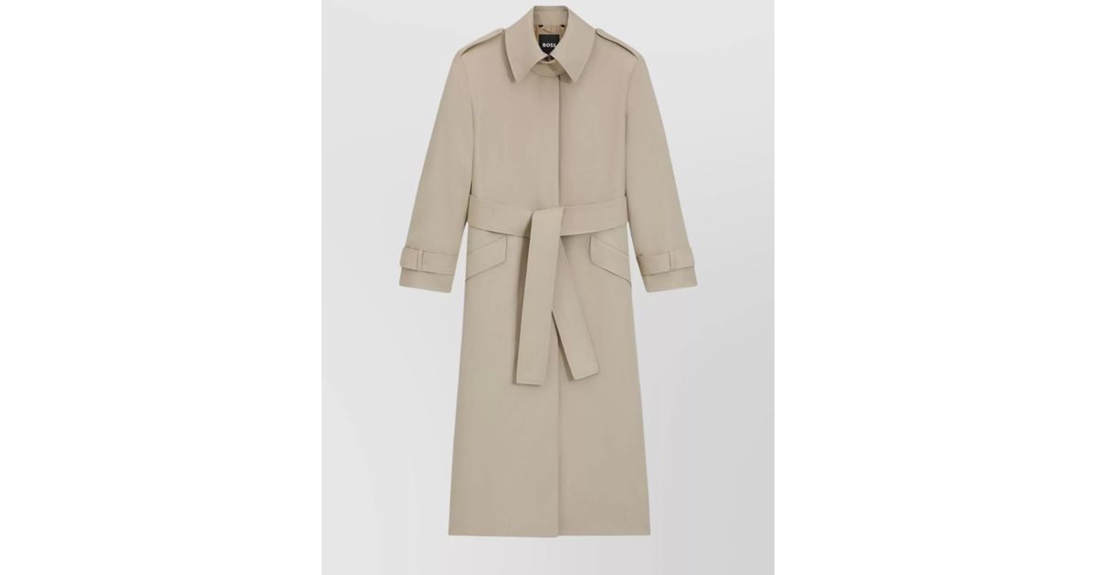 BOSS Wool Trench Coat Belted Waist in Natural | Lyst UK