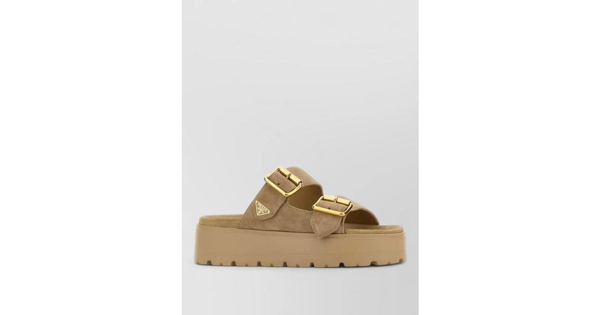 Prada Suede Platform Sandals Tone Hardware in Natural | Lyst UK