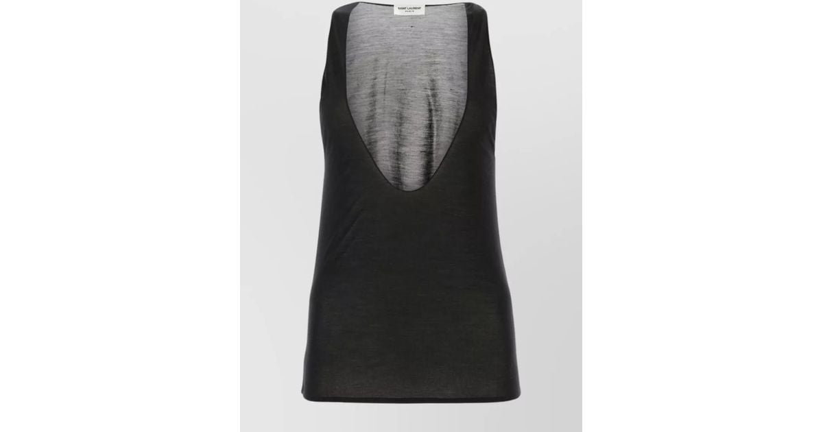 Saint Laurent Sheer Panel Silk V-Neck Tank in Black | Lyst UK