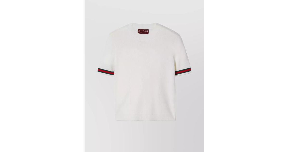 Gucci Fine Wool Top Featuring Web Detail in White | Lyst