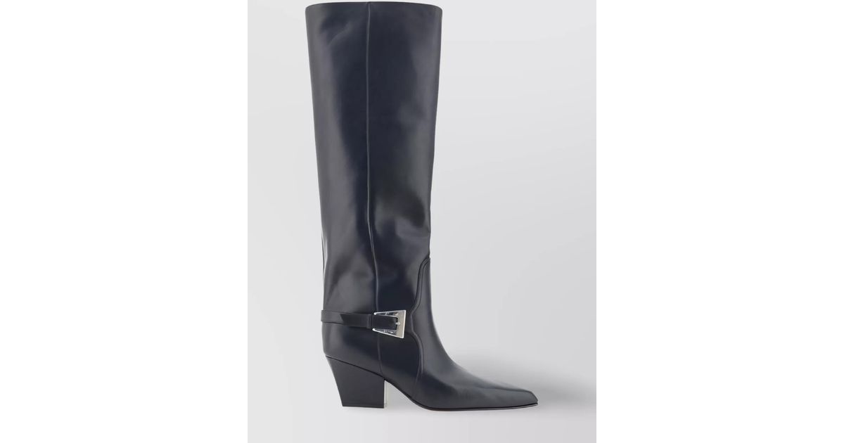 Paris Texas Jane Buckle Calfskin Knee-High Boots in Blue | Lyst
