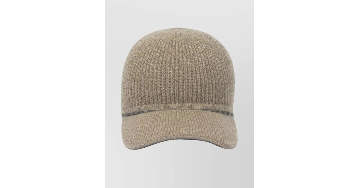 Brunello Cucinelli Curved Brim Knit Hats With Ribbed Texture in Natural ...