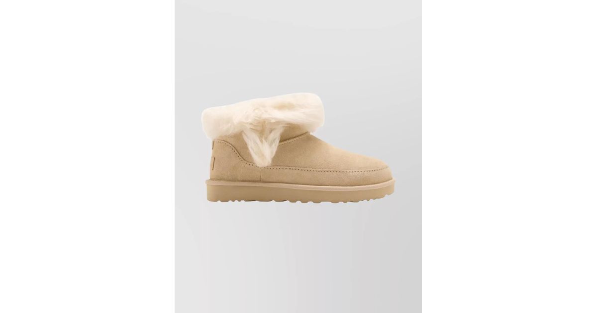 UGG Ultra Mini Ankle Boot With Fur in Natural | Lyst