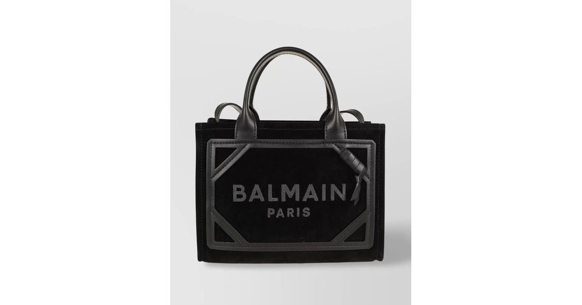 Balmain Small Suede Leather Logo Crossbody Bag in Black | Lyst