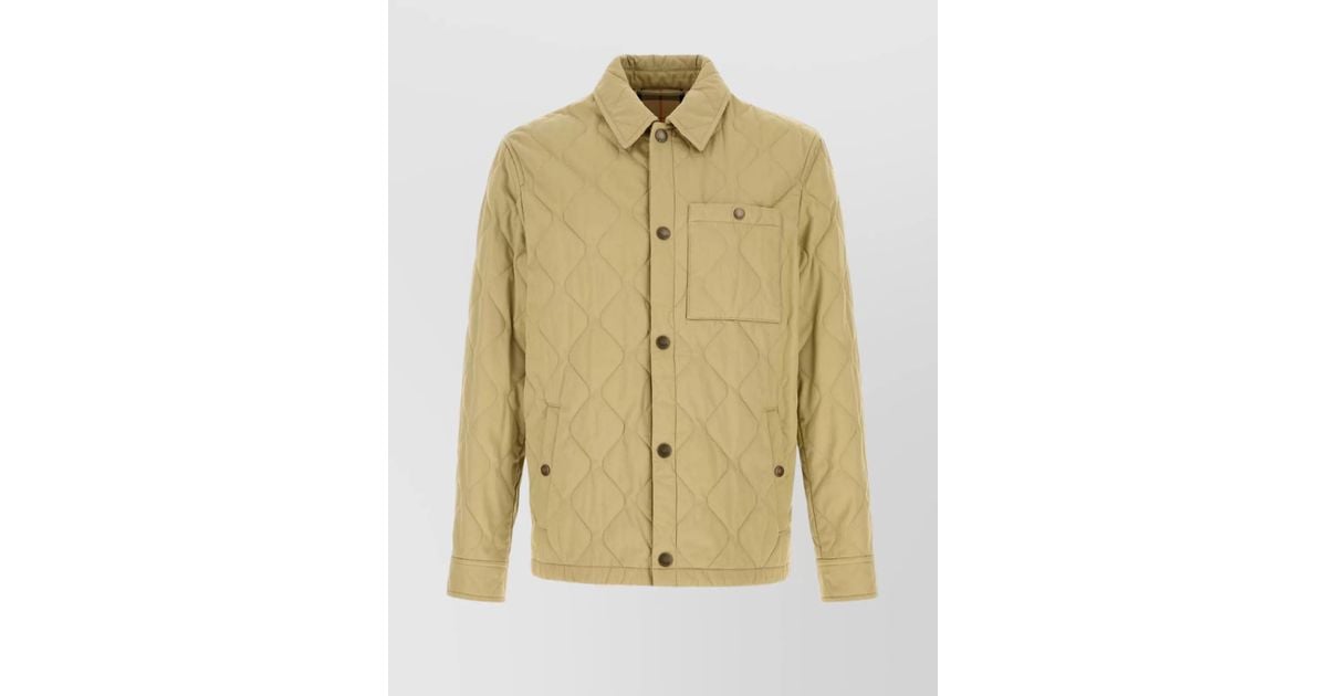 Burberry Collared Quilted Jacket Front Pocket in Natural for Men | Lyst UK
