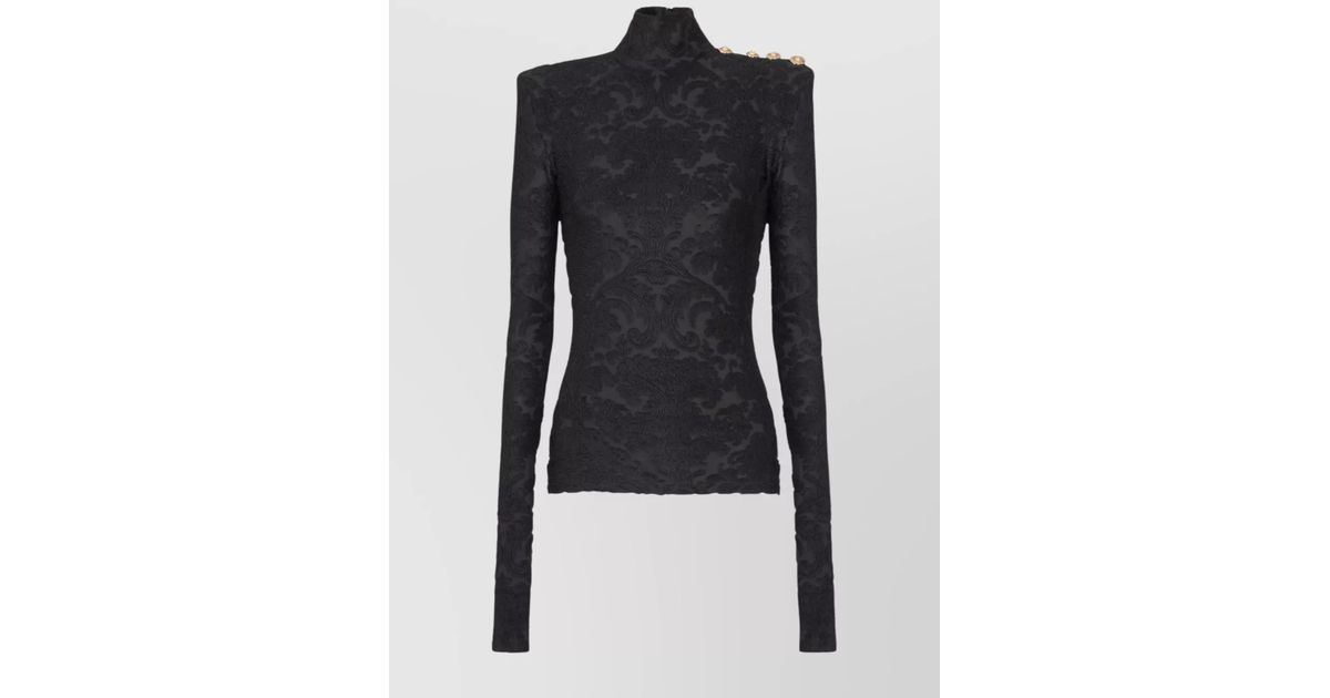 Balmain Buttoned Shoulder Sleeve Top in Blue | Lyst UK