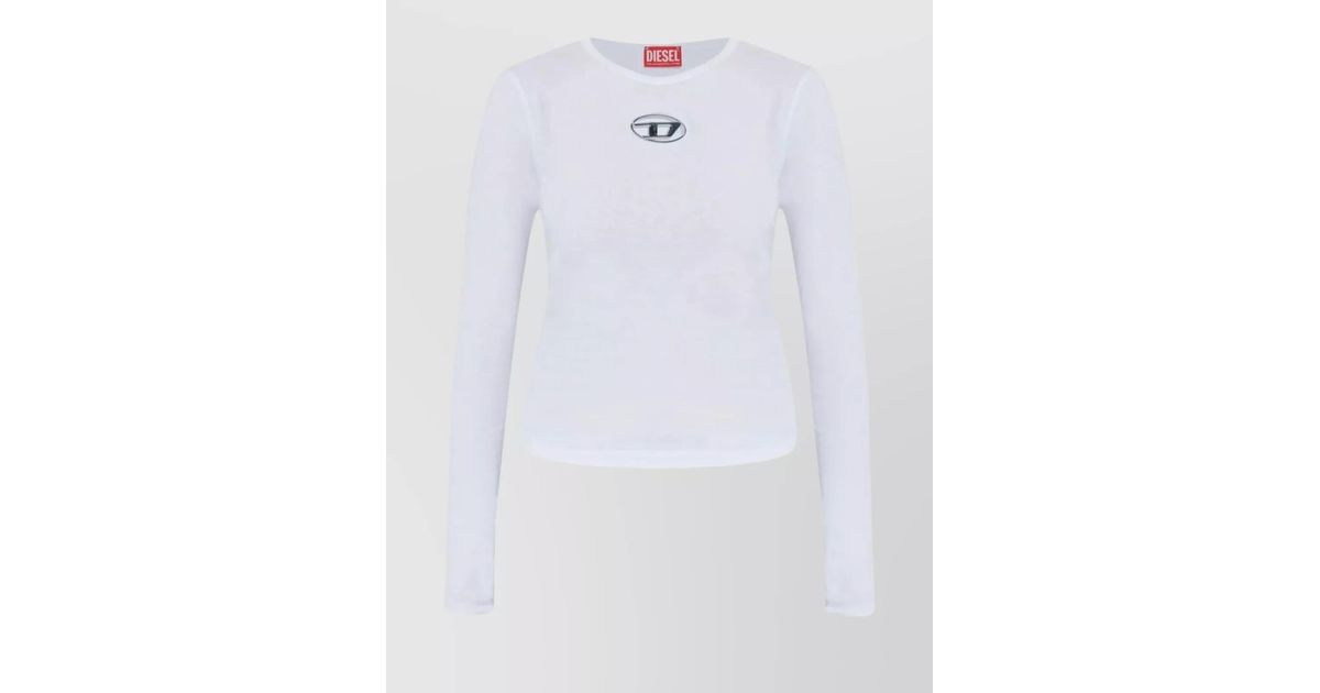 DIESEL Long Sleeve Crew Neck Top in White | Lyst UK