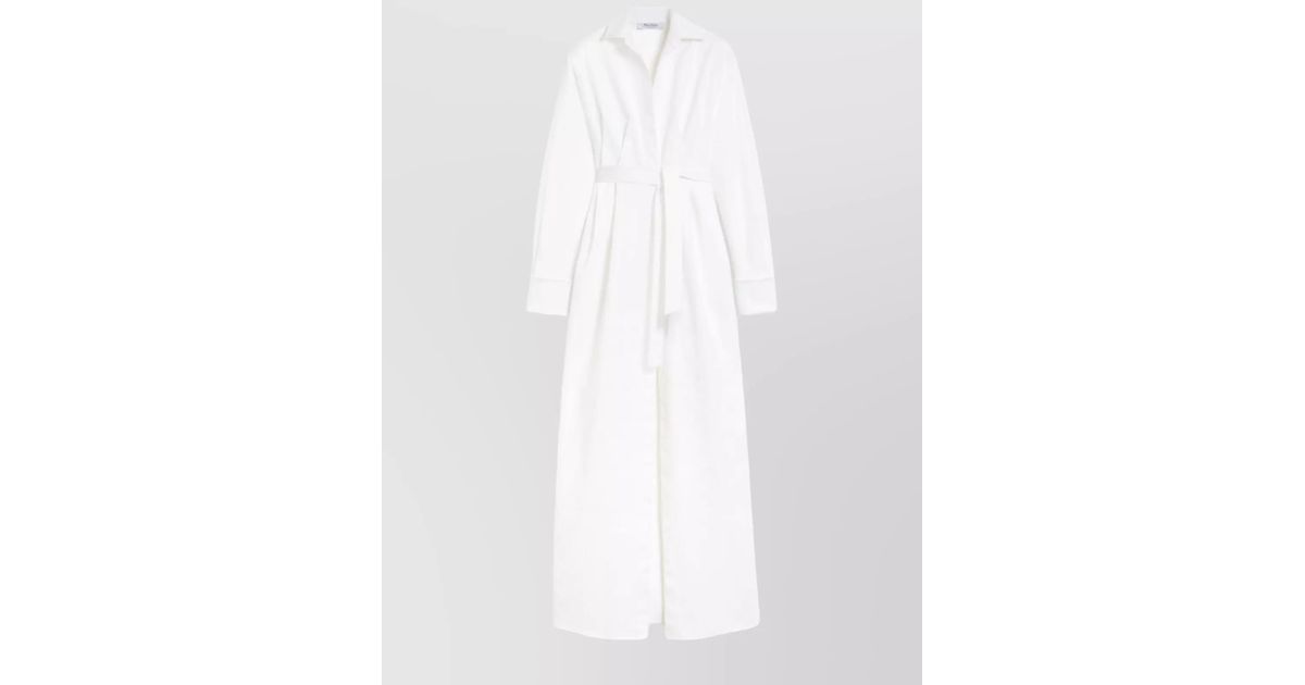 Max Mara Belted Shirt Dress With Pleated Skirt in White | Lyst