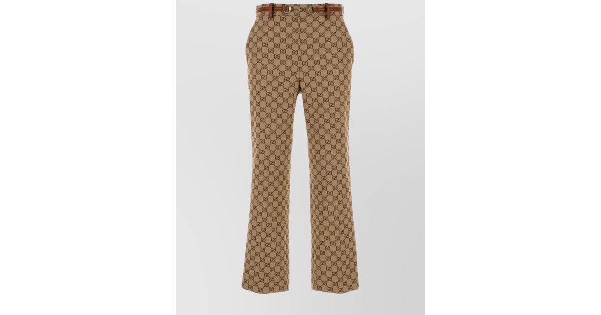 Gucci Patterned Flared Leg Trousers in Natural | Lyst